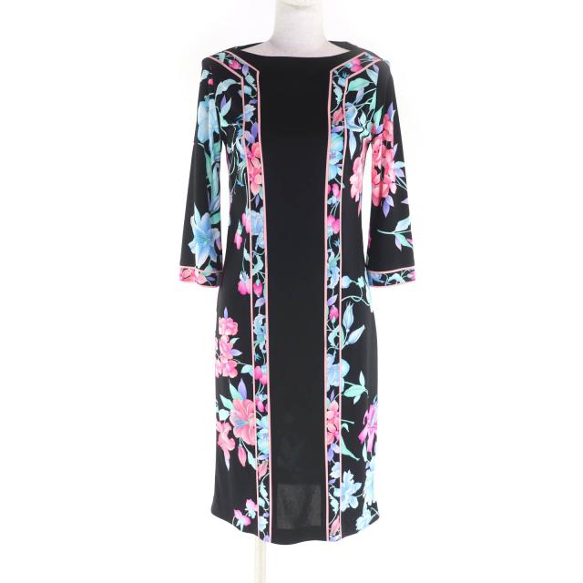 極美品★LEONARD FASHION レオナール ファッション 0130213 カンカン 花柄 長袖 ワンピース マルチ 36 日本製 正規品 レディース