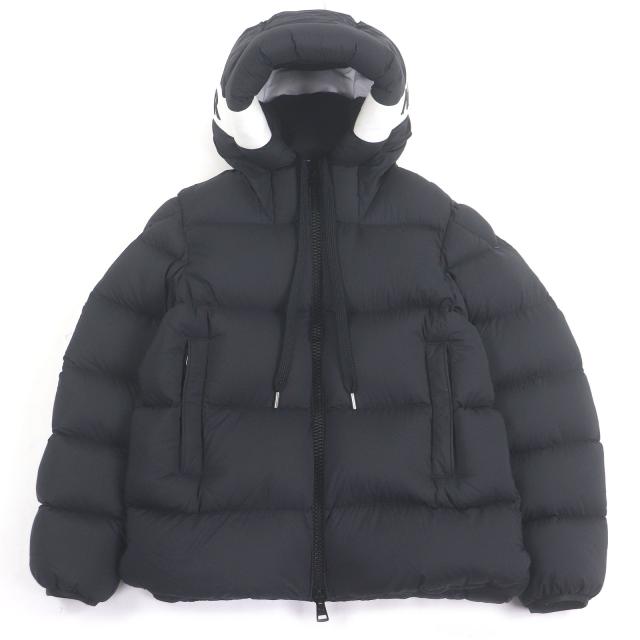 美品□MONCLER モンクレール 21-22AW ODART GIUBBOTTO ロゴ入り フーデッド ダウンジャケット パファージャケット ブラック 1 正規品