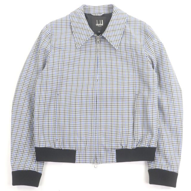 極美品□Dunhill ダンヒル チェック柄 ブルゾン スイングトップ ハリントンジャケット ブルー ブラック M イタリア製 正規品 メンズ