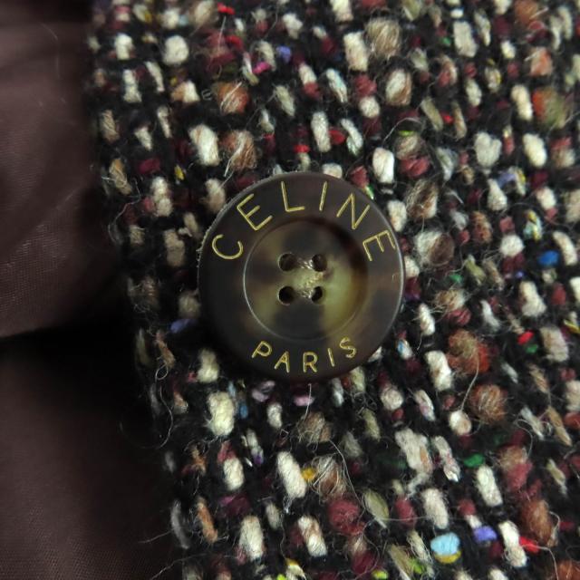 美品★CELINE セリーヌ ヴィンテージ ウール混 ロゴボタン付 ツイード ジャケット アウター ブラウン系 44 フランス製 正規品 レディース 美品☆CELINE セリーヌ ヴィンテージ ウール混 ロゴボタン付 ツイード