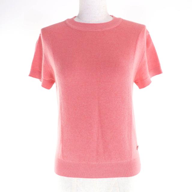 極美品★HERMES エルメス 24AW 4H2600D1 カシミヤ100％ セリエサークルパーツ付 ショートスリーブ ニット トップス ピンク 38 英国製