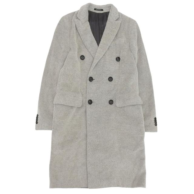 極美品▲EMPORIO ARMANI エンポリオ アルマーニ SARTORIAL DECO アルパカ混 ダブルチェスターコート グレー 46 ブルガリア製 正規品