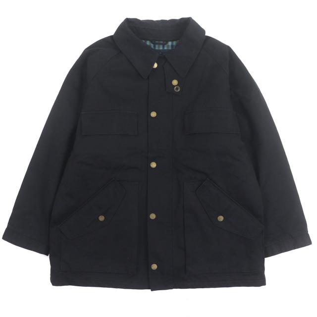 良品▼Aquascutum LONDON アクアスキュータムロンドン ロゴ入りボタン 中綿入り ジップアップ ジャケット コート ブラック XL メンズ