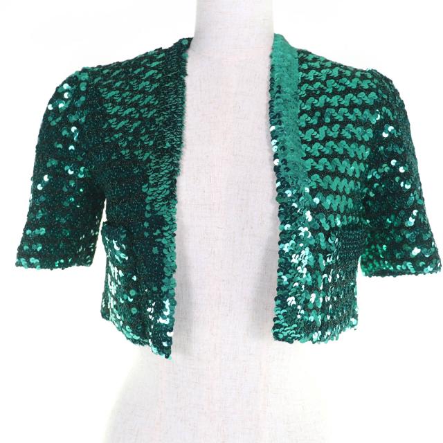 未使用品☆GUCCI グッチ 653449 スパンコール装飾 半袖 ボレロ ジャケット グリーン XXS ハンガー付き イタリア製 正規品 レディース