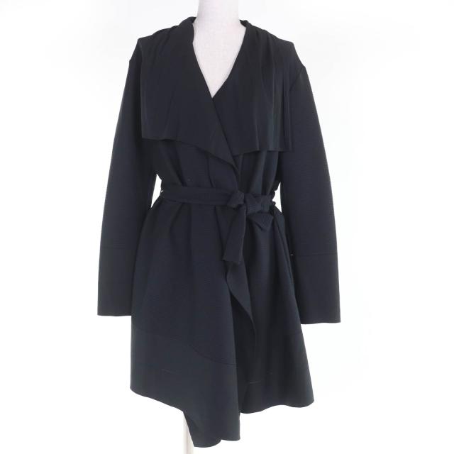 極美品☆ISSEY MIYAKE イッセイミヤケ IM54KO500 プリーツ ロングコート ベルト付 コート ブラック 3 日本製 正規品 レディース