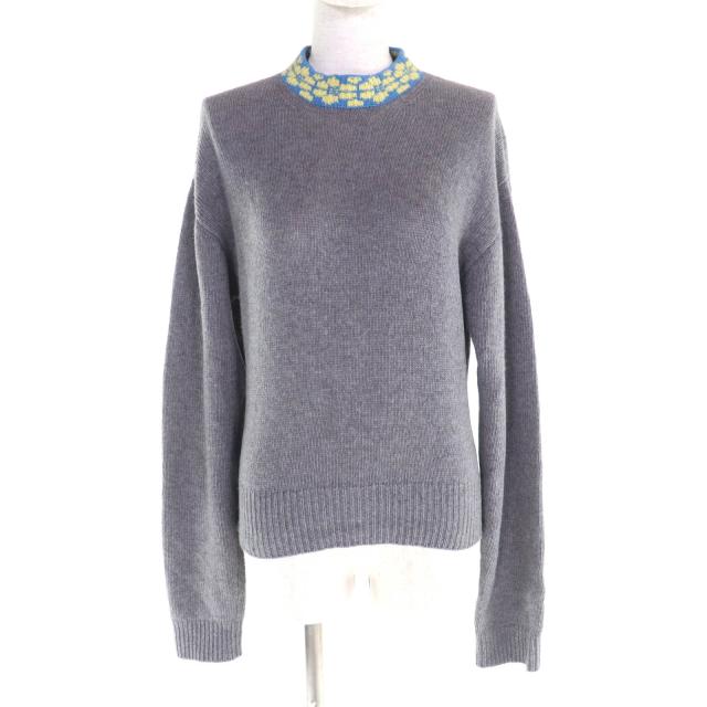 美品★PRADA プラダ 2021年製 P24M1T カシミヤ混 フラワーデザイン ハイネック 長袖 クロップド ニット グレー 38 イタリア製 正規品