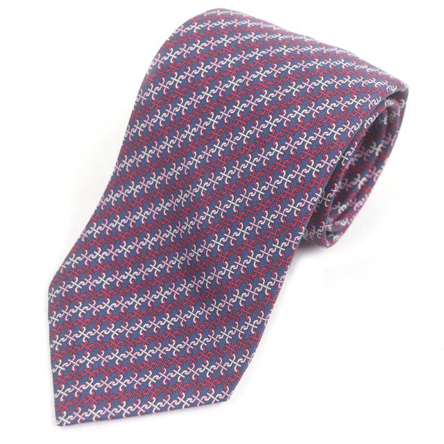 未使用品□HERMES エルメス 6252 EA シルク100％ PARENTHESES Hロゴ総柄 ネクタイ レギュラータイ マリン ローズ ブロン フランス製
