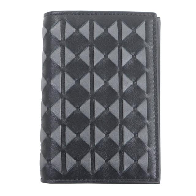 未使用品▼Serapian セラピアン Mosaico モザイコ レザー 二つ折り 名刺入れ カードケース グレー ブラック 箱・保存袋付き 伊製 メンズ