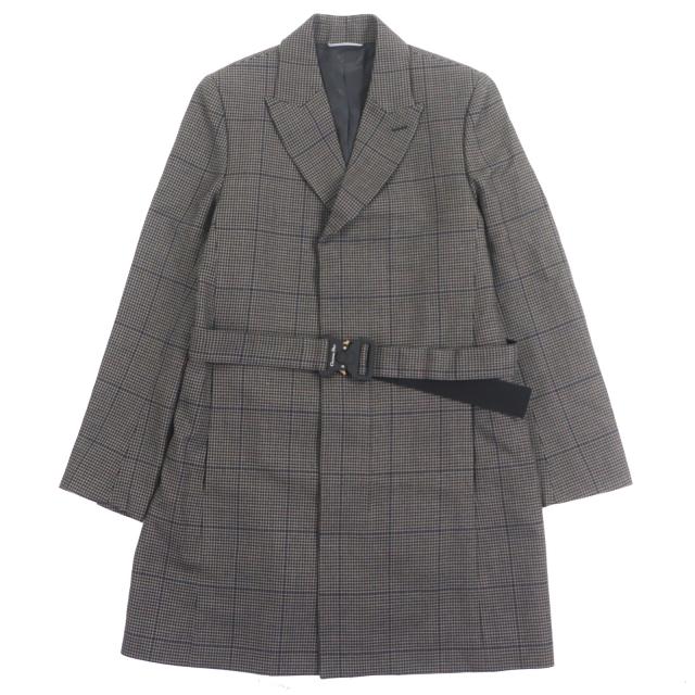 極美品▼DIOR ディオール オム 293C381B5637 ウール100% 千鳥格子柄 CDバックル ベルト付 比翼仕立て コート ブラウン 46 正規品 メンズ