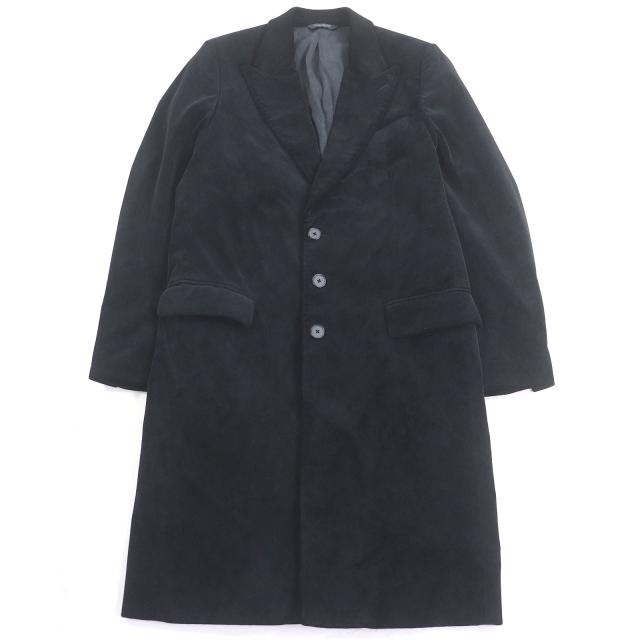 美品□DOLCE&GABBANA ドルチェ＆ガッバーナ 黒タグ ベロア 裏シルク100％ ロング チェスターコート ブラック イタリア製 正規品 メンズ