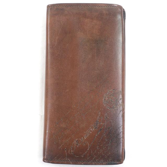 美品□BERLUTI ベルルッティ 2021年製 レザー カリグラフィ スクリット 二つ折り 長財布 ロングウォレット ブラウン イタリア製 メンズ
