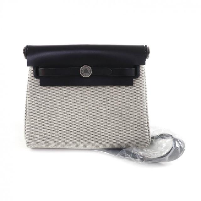 未使用品★HERMES エルメス エールバッグ ジップ20 ミニ ブラック/エクリュ トワルミリタリー ヴァッシュハンター シルバー金具 K刻印