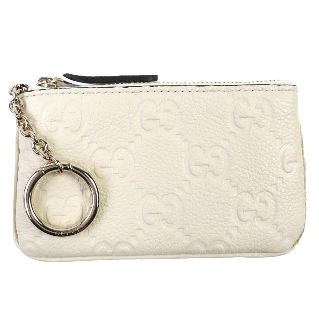 未使用品△GUCCI グッチ 815891 GGエンブレム キーポーチ レザー ジップ ケース 小銭入れ 現行品 アイボリー 箱・保存袋付き 伊製