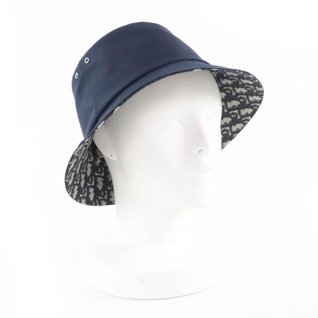 美品☆Christian Dior クリスチャンディオール 95TDD923A130 オブリーク バケットハット  ネイビー 59 箱付 伊製 正規品 レディース