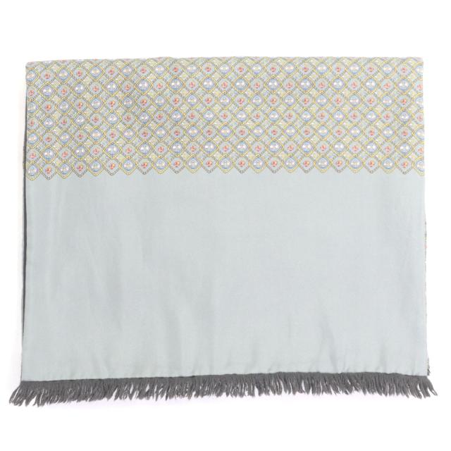 美品▼HERMES エルメス シルク アンゴラ 総柄 フリンジ付き リバーシブル ストール マフラー グレー フランス製 メンズ