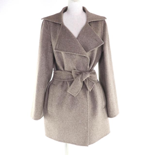 極美品★Max Mara マックスマーラ カシミヤ100％ 白タグ ベルテッドコート アウター ブラウン 42 イタリア製 正規品 レディース