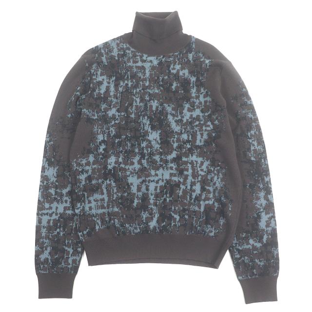 美品□HERMES エルメス 22AW ウール 総柄 ロングスリーブ 長袖 タートルネックニット セーター ブラウン S イタリア製 正規品 メンズ