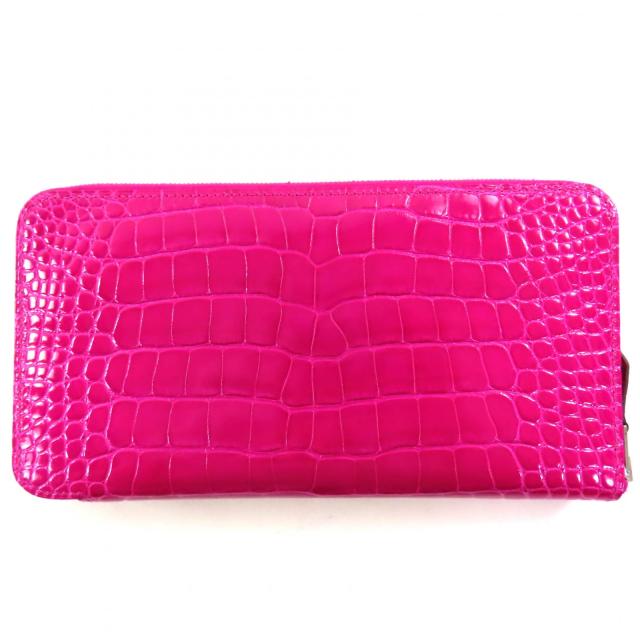 極美品◇HERMES エルメス アザップロングクラシック クロコダイル リセ ローズシェヘラザード 長財布 D刻印 箱付 フランス製 レディース