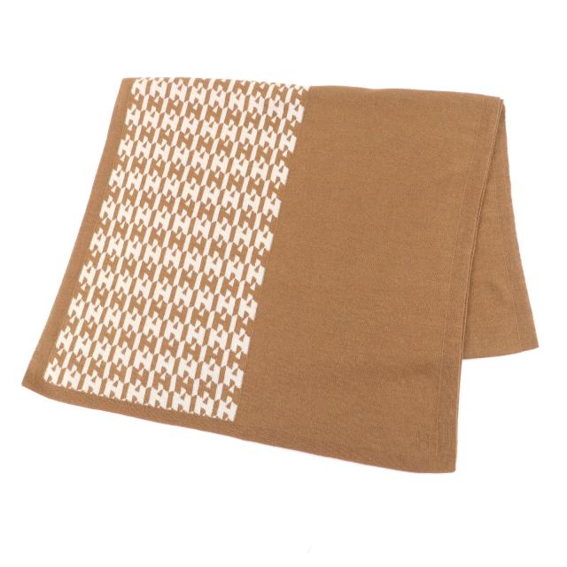 極美品★HERMES エルメス カシミヤ シルク混 Hデザイン マフラー ストール ショール ブラウン イタリア製 レディース