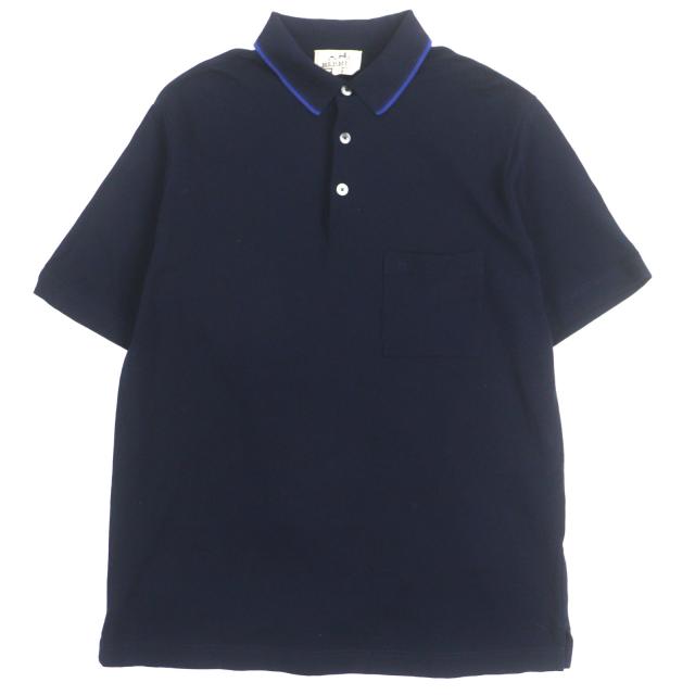 美品▼HERMES エルメス 20SS 01-5777 コットン100% Hロゴ刺繍 ショートスリーブ 半袖ポロシャツ ネイビー L フランス製 正規品 メンズ