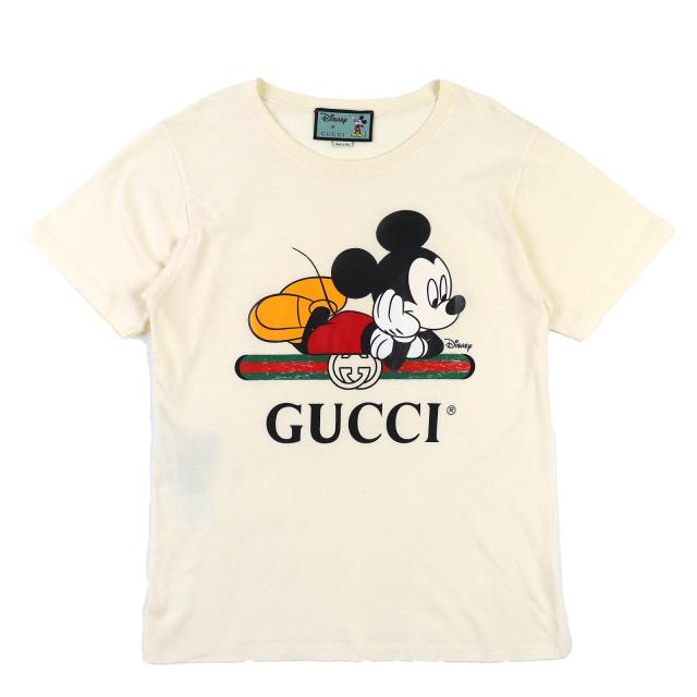 美品△GUCCI×Disney グッチ×ディズニー 20SS 492347 綿100％ ロゴ ミッキーマウス クルーネック 半袖Ｔシャツ アイボリー XXS 正規品