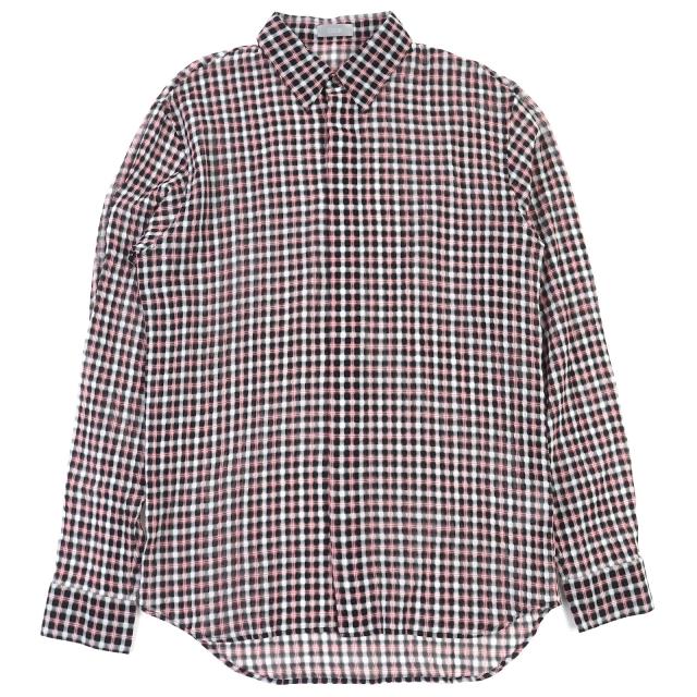 極美品△DIOR ディオール オム 293C516A5571 コットン100％ ロゴボタン 比翼仕立て チェック柄 長袖シャツ 黒 赤 白系 40 伊製 正規品