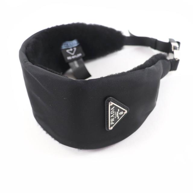 極美品★PRADA プラダ 1IE020 トライアングルロゴプレート付き Re Nylon ヘアバンド ヘアアクセサリー ブラック レディース