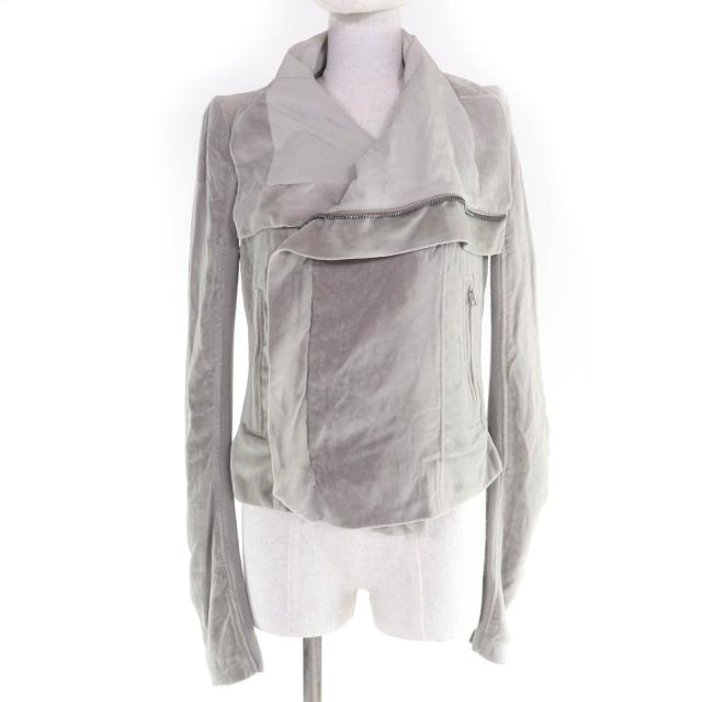 美品☆Rick Owens リックオウエンス RP02C1708 シルク混 バイカージャケット ベロア ジャケット グレー 40 イタリア製 正規品 レディース