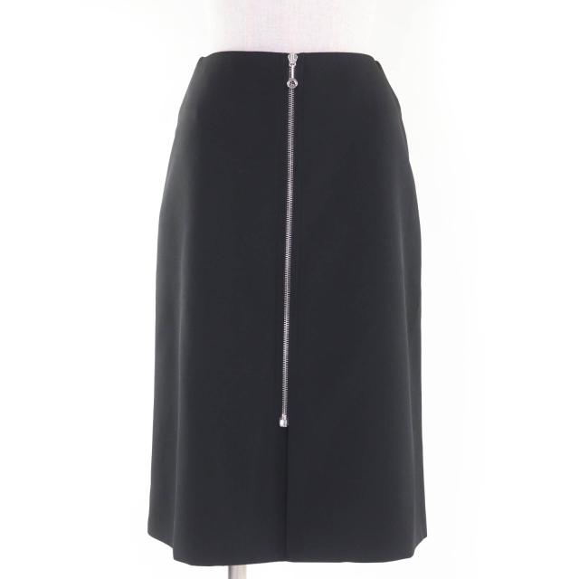 極美品◇HERMES エルメス 21AW ウール100％ シルバー金具 フロントジップアップ ひざ丈 スカート 黒 34 フランス製 正規品 レディース