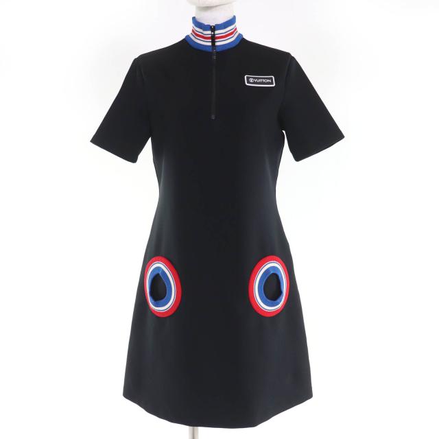 極美品☆LOUIS VUITTON ルイヴィトン 22SS トリコロール ポートホール ポケット ドレス ワンピース ブラック M 伊製 正規品 レディース