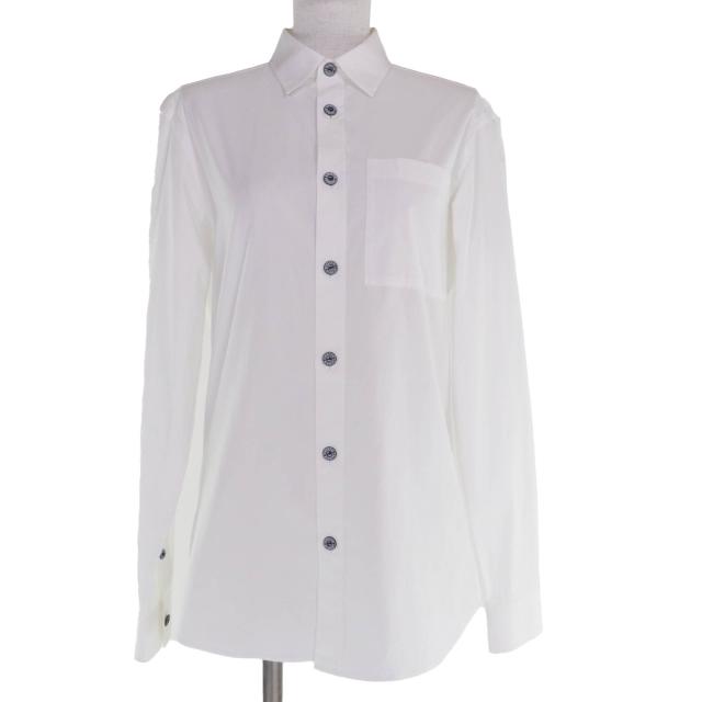 美品☆BURBERRY バーバリー 8028877 コットン ティッシ期 ロゴボタン 長袖シャツ ホワイト XS 正規品 レディース