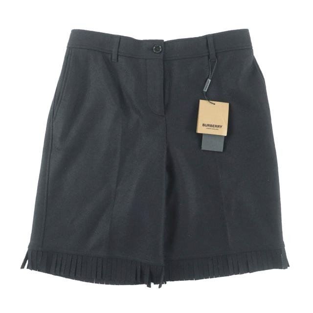 未使用品★BURBERRY バーバリー 8046913 バージンウール100％ ティッシ期 センタープレス フリンジ ショートパンツ ブラック 40 正規品