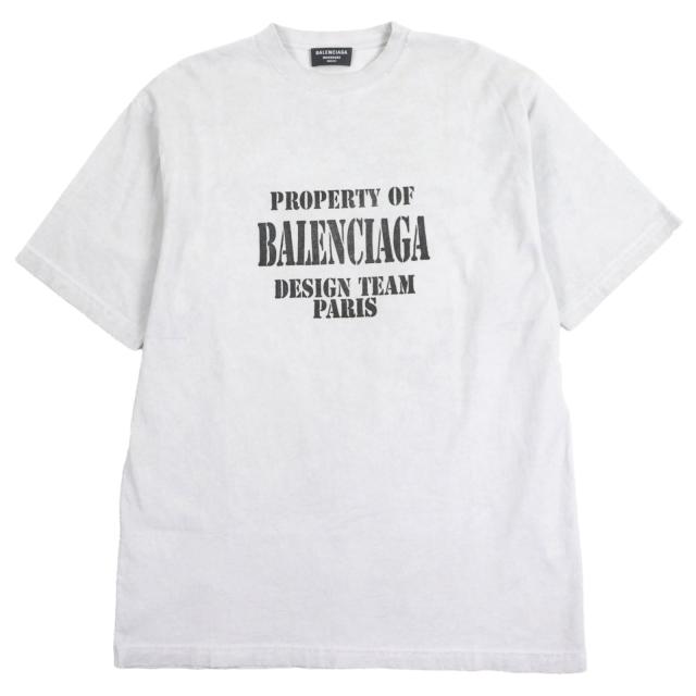 美品▼BALENCIAGA バレンシアガ 22AW 641675 PROPERTY OF BALENCIAGA DISGN TEAM PARIS WARDROBE ダメージ加工 半袖Ｔシャツ XS 正規品