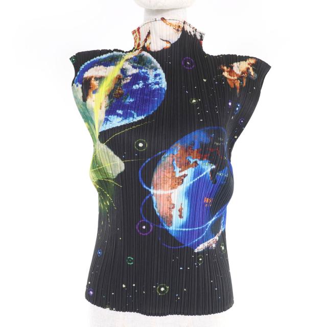 極美品☆PLEATS PLEASE×横尾忠則 プリーツプリーズ イッセイミヤケ×横尾忠則 PP02-JK103 宇宙 総柄 ノースリーブ カットソー 3 正規品