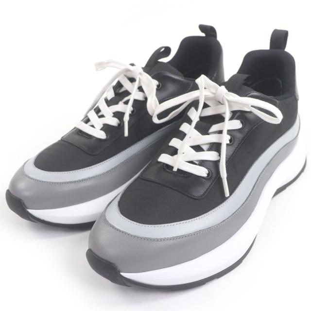 極美品□HERMES エルメス グラム レザー使い レースアップ ローカットスニーカー ブラック グレー 43 箱・保存袋付き イタリア製 メンズ