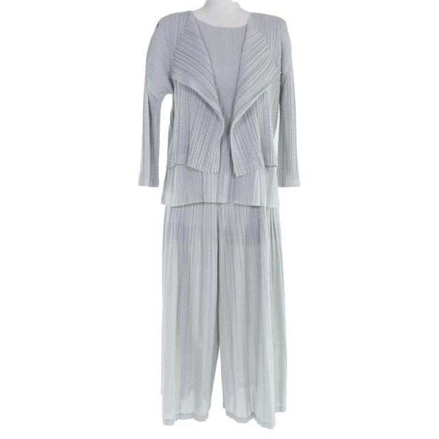 極美品☆PLEATS PLEASE プリーツプリーズ イッセイミヤケ ジャケット・トップス・パンツ 3点セット アンサンブル グレー系 3 正規品