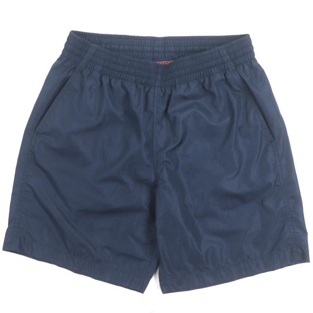 極美品▼LOUIS VUITTON ルイヴィトン 24SS RM241Q モノグラム ロゴプレート付き スイムパンツ ショートパンツ ネイビー S 正規品 メンズ