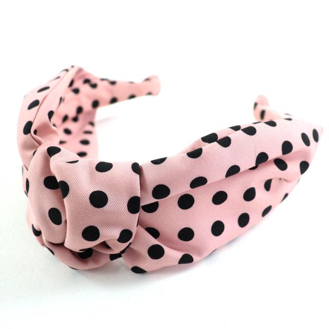 極美品◇Miu Miu ミュウ ミュウ 5IH032 ロゴ刺繍 ドット柄 リボン カチューシャ ヘアアクセサリー ピンク ブラック 保存袋付  レディース