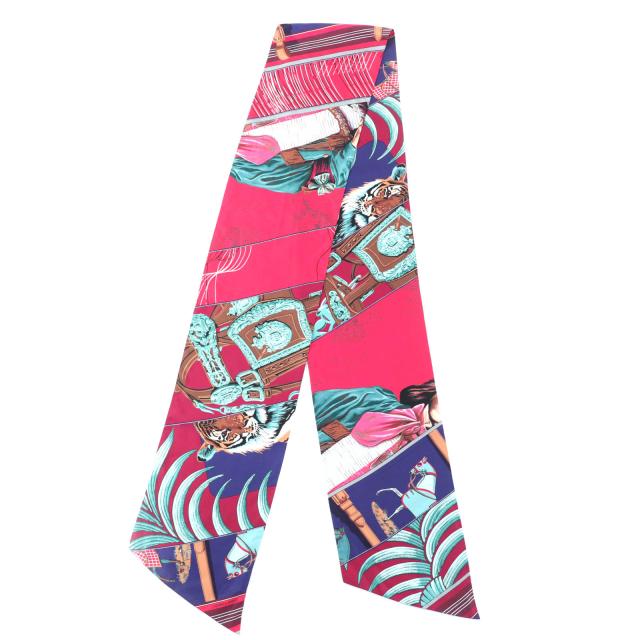 美品◇HERMES エルメス マキシツイリー CARREN EN CARRES シルク100％ ROSE INDIEN/BODEAUX/VERT スカーフ マルチ フランス製 レディース