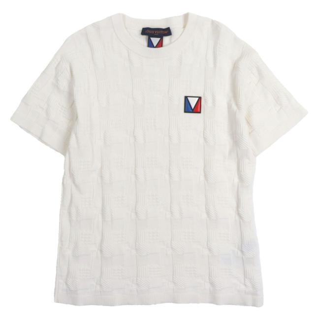 極美品▼LOUIS VUITTON ルイヴィトン 24AW ダミエ アメリカズカップ クルーネック ショートスリーブ 半袖ニット ホワイト S 正規品