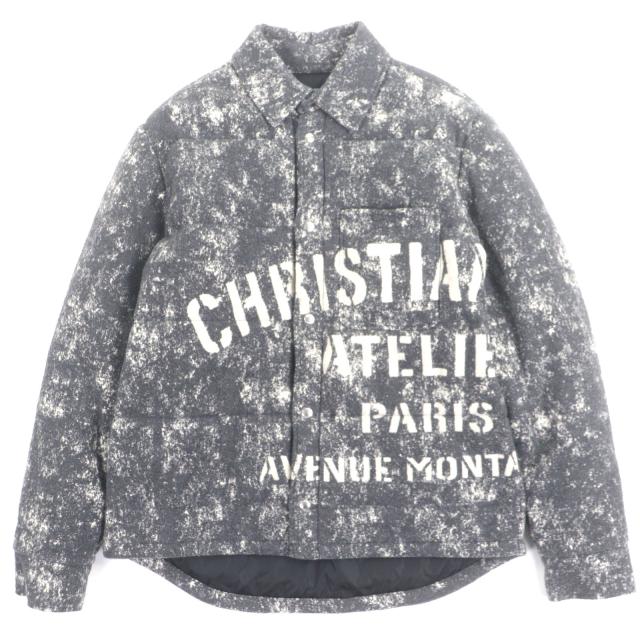 美品▼DIOR ディオール オム 043J502A0664 アトリエ グラフィック パデッド シャツブルゾン ジャケット グレー M 伊製 正規品 メンズ