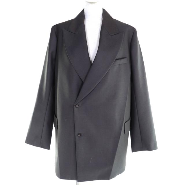 極美品◇EFTYCHIA エフティシア ウール100％ オーバーサイズ ピークドラペル テーラードジャケット ダークグレー 38 英国製 正規品