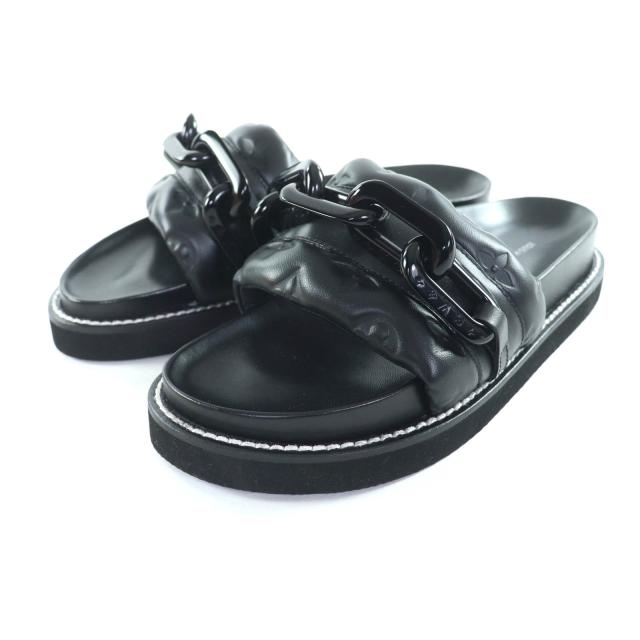 未使用品★LOUIS VUITTON ルイヴィトン サンセット・ライン モノグラム チェーン使い フラット サンダル ブラック 37 箱・保存袋付 伊製