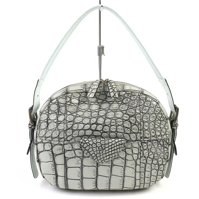 極美品△votre beaute ヴォートル ボーテ  JRAタグ付き 目地クロコ レザー ハンドバッグ 肩掛け ショルダーバッグ ライトグレー系