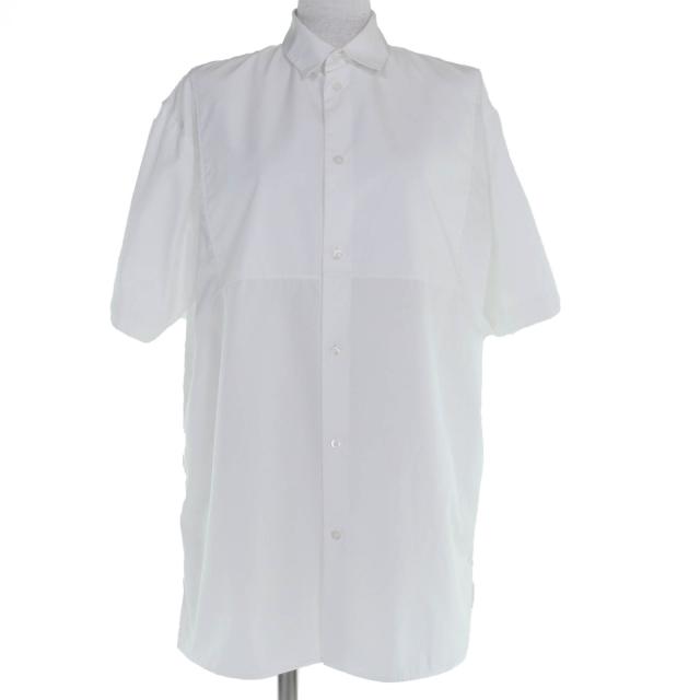 美品☆JIL SANDER ジルサンダー JSYM600505 コットン100％ 裾ロゴ刺繍入り 半袖シャツ ホワイト 37 イタリア製 正規品 レディース
