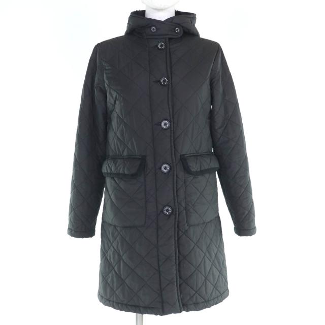 美品◇Mackintosh マッキントッシュ ロゴボタン・フード付き 裏ボア セミロング キルティング コート 黒 36 英国製 正規品 レディース
