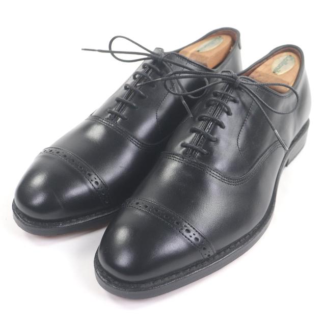 未使用品□AllenEdmonds アレンエドモンズ FIFTH AVENUE レザー パンチドキャップトゥ ドレスシューズ ブラック 7.5 保存袋付き メンズ
