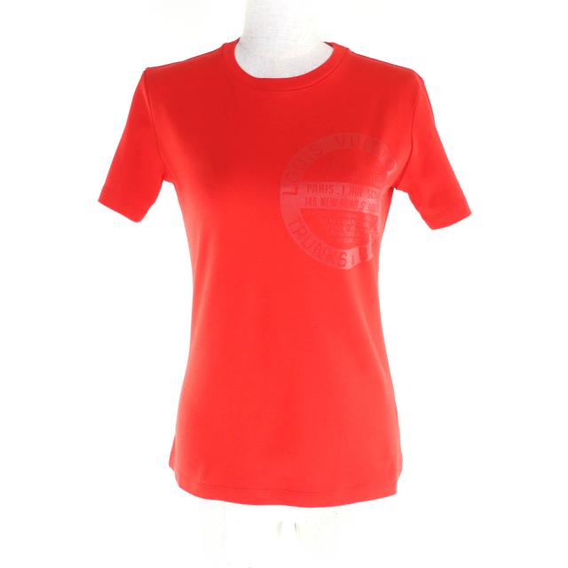 極美品★LOUIS VUITTON ルイヴィトン コットン100％ LVスタンプ クルーネック 半袖Ｔシャツ レッド XS イタリア製 正規品 レディース
