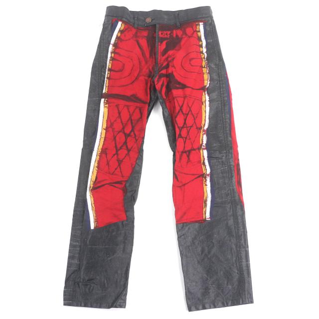 美品□GAULTIER JEAN’S ゴルチエジーンズ ヴィンテージ トロンプルイユ コーティング加工 バイカーパンツ ブラック 46 日本製 正規品