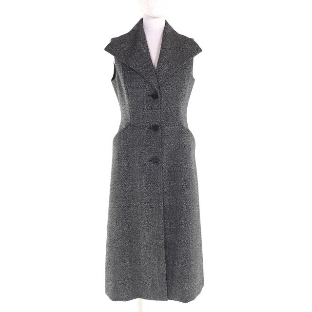 極美品△Christian Dior クリスチャンディオール 951G03A1087 ウール100％ ツイード ロング ジレ ベスト コート グレー系 42 正規品 仏製